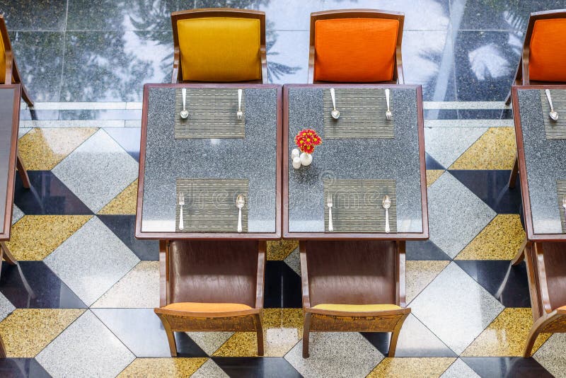 Top View of Four Seats Dining Table Sets Stock Image - Image of fabric ...