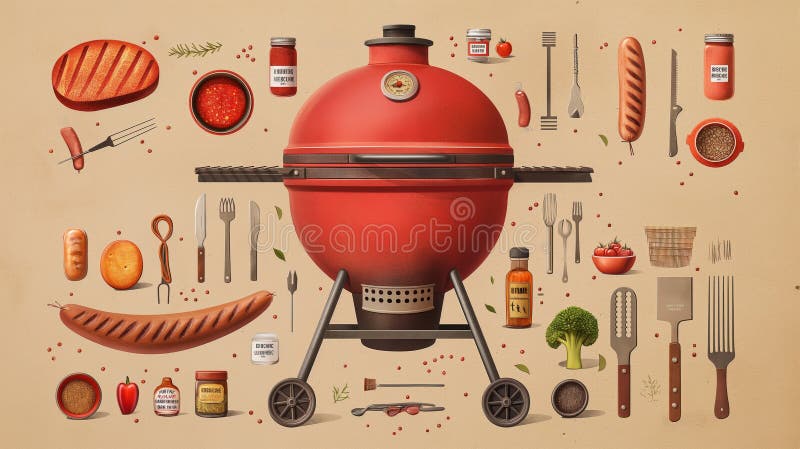 Table Top Red Ceramic BBQ - Illustration Stock Illustration ...