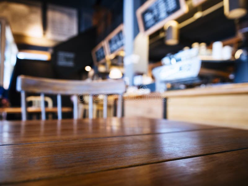 Table Top with Seats in Bar Counter Cafe Restaurant Background Stock ...