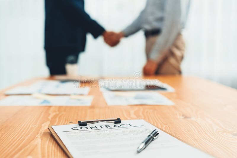 Table Top View of Contract Document on Meeting Table with Blur ...