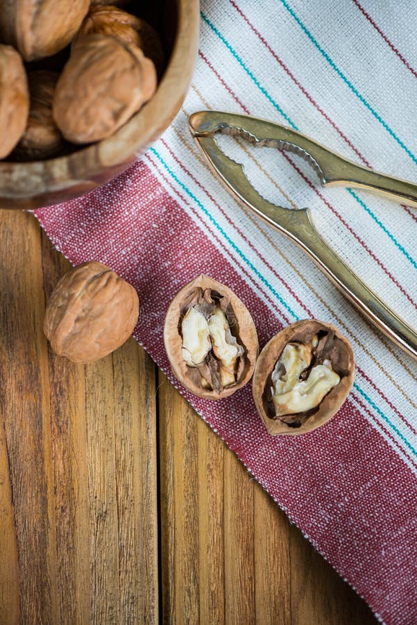 Table Top View on Nut Cracker and Open Walnut Stock Image - Image of ...