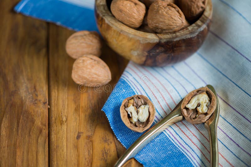 Table Top View on Nut Cracker and Open Walnut Stock Image - Image of ...