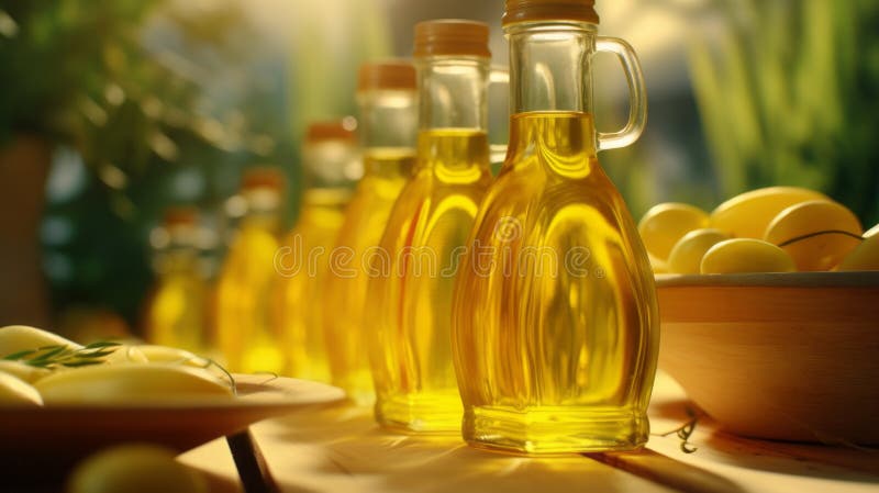Photo of a Table Filled with Bottles of Olive Oil Stock Illustration ...