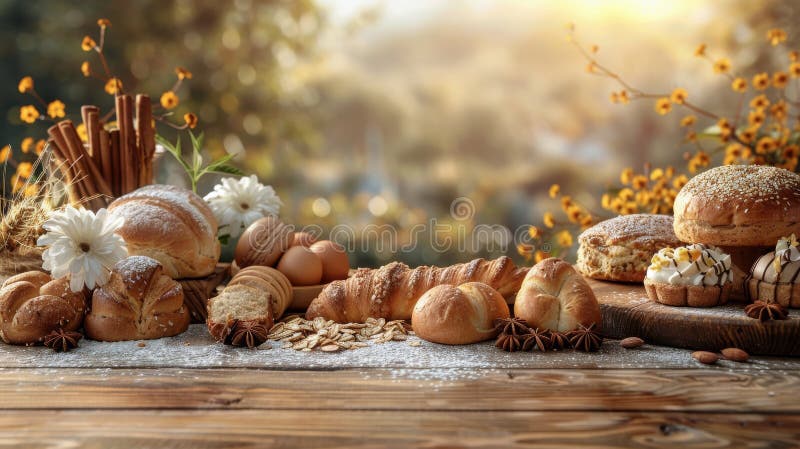 Table Topped with Bread and Rolls Covered in Powdered Sugar Stock Photo ...