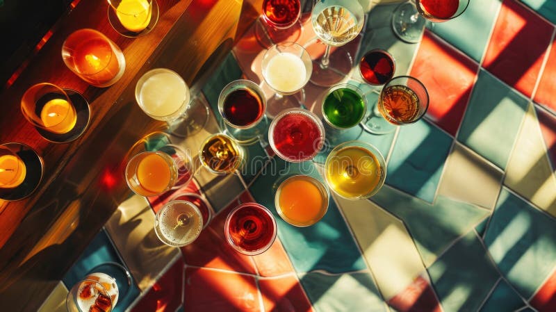 Colored Drinks on Table stock image. Image of show, fair - 383020051