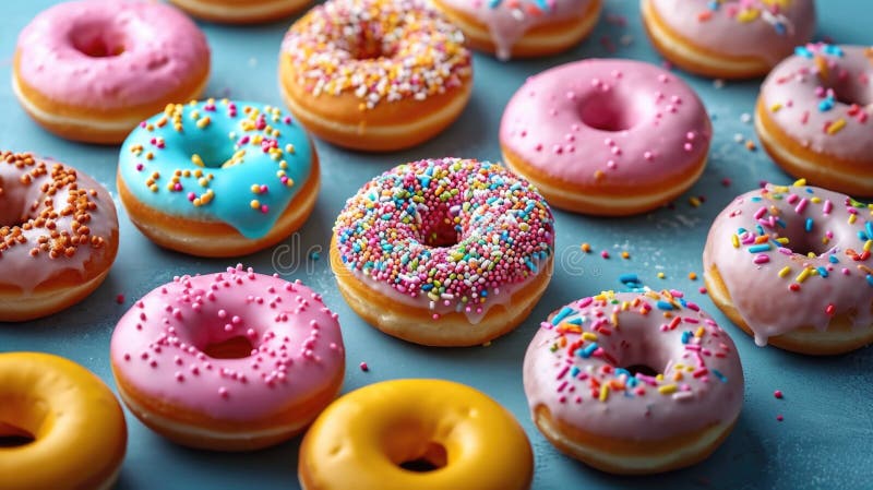 A Table Topped with Lots of Different Colored Donuts Stock Illustration ...