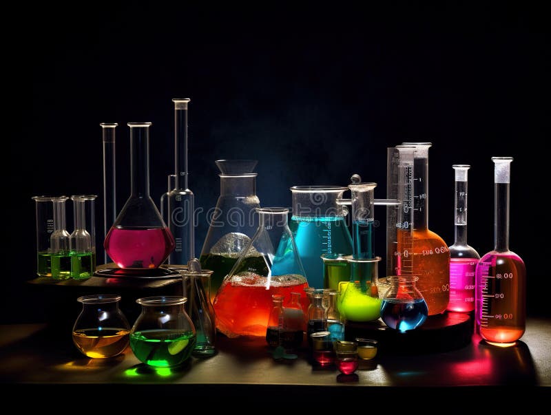 A Table Topped with Lots of Different Colored Flasks. AI Generative ...