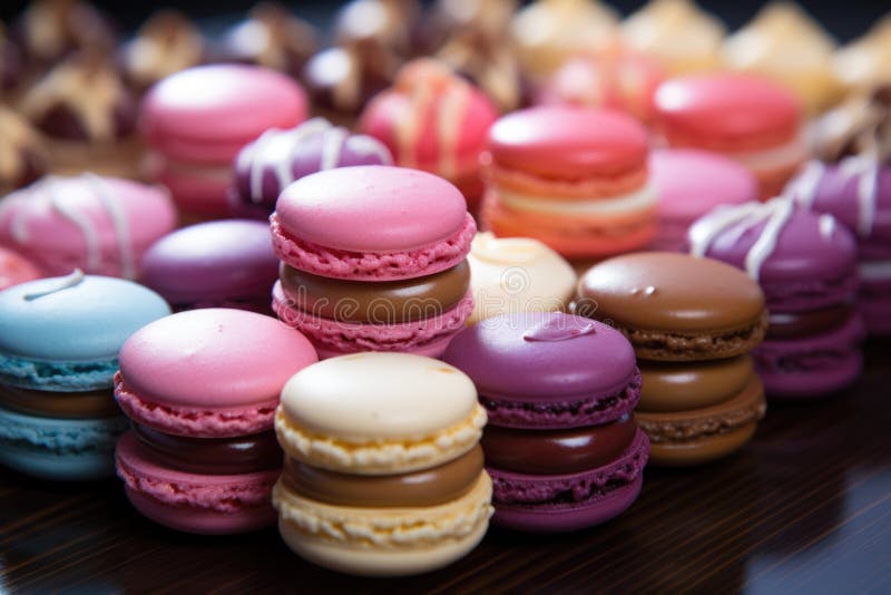 A Table Topped with Lots of Different Colored Macarons. Stock ...