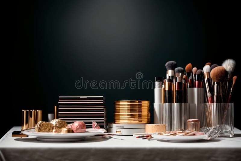 A Table Topped with Lots of Makeup Brushes. Generative AI Stock ...