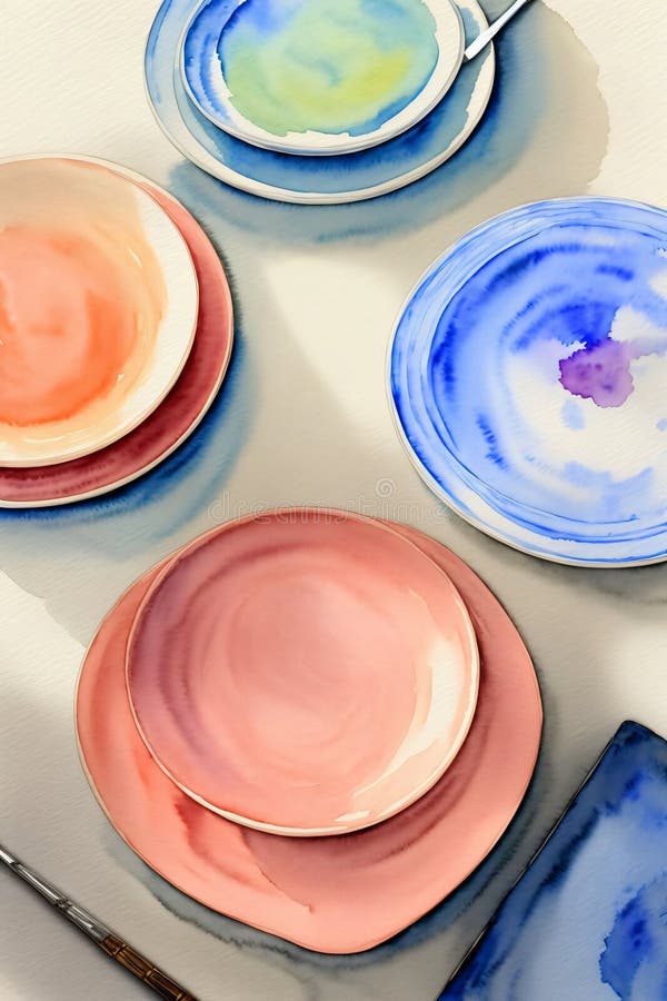 A Table Topped with Plates Covered in Different Colors of Paint ...
