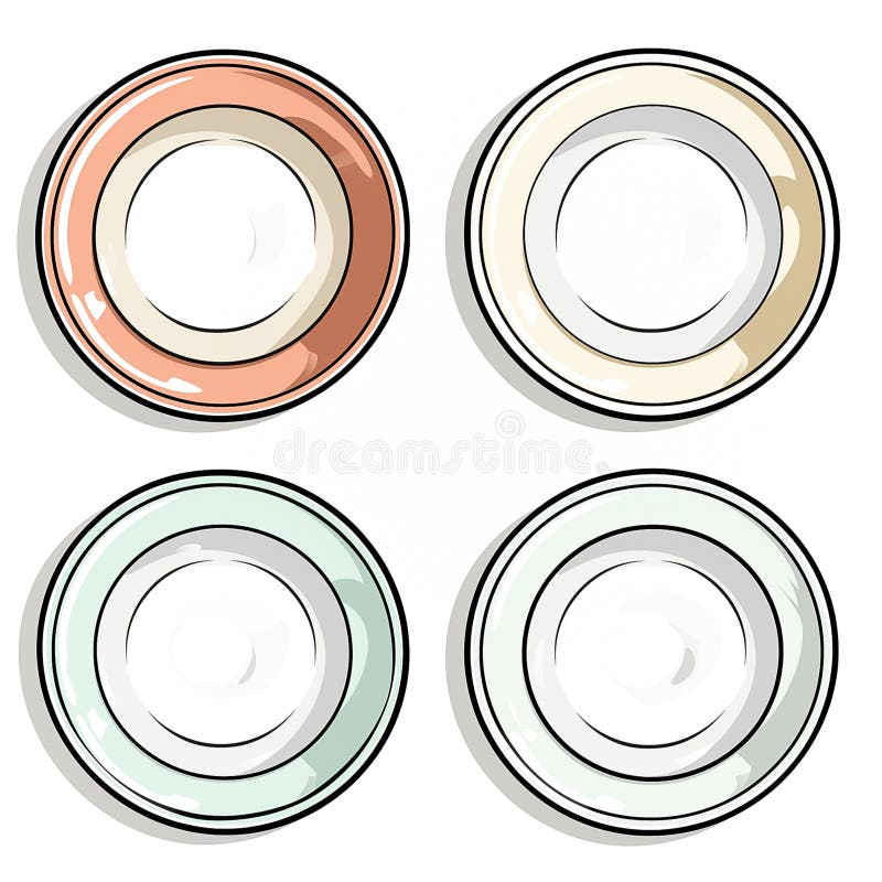 Four Plates with Different Colors are Arranged on a White Surface Stock ...