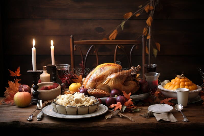 A Table Topped with a Turkey and Other Foods. AI Generative Image Stock ...