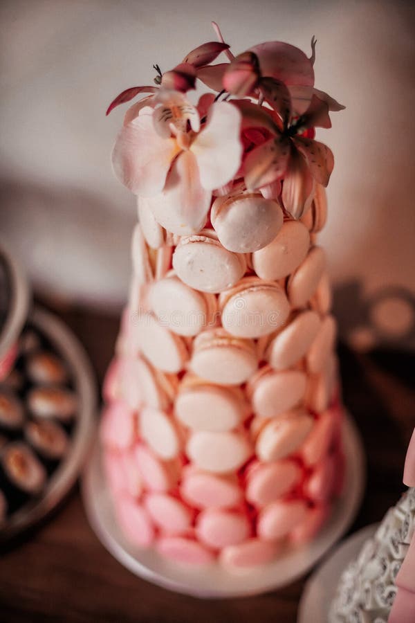 A tower of pink macaron stock photo. Image of sweets - 134592452