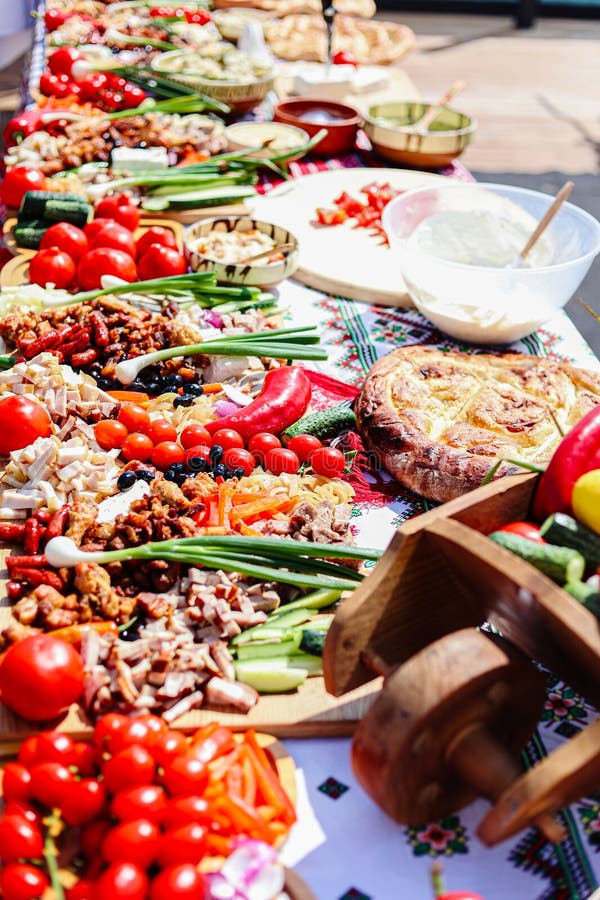 Table with Traditional Dishes Meat Ham Stock Photo - Image of table ...