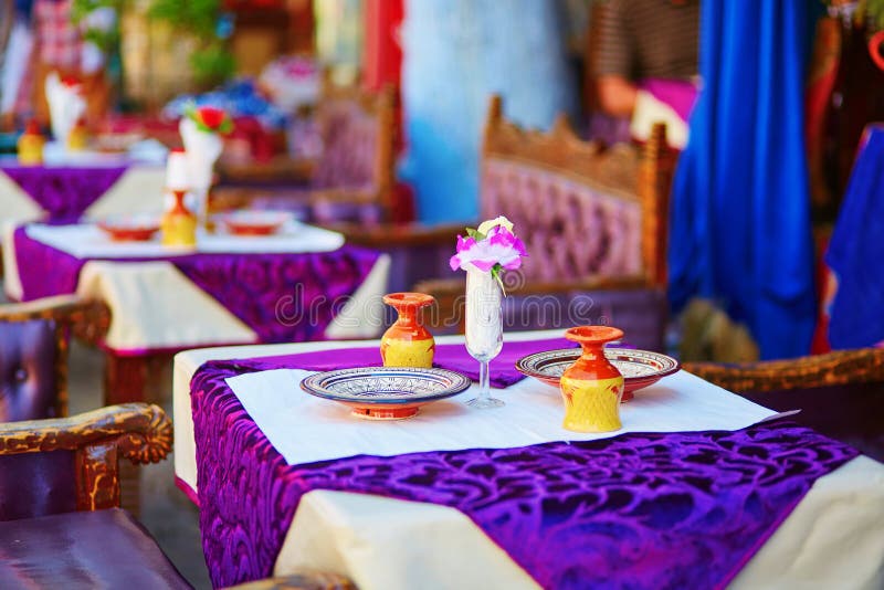 Table in Traditional Moroccan Street Restaurant Stock Image - Image of ...