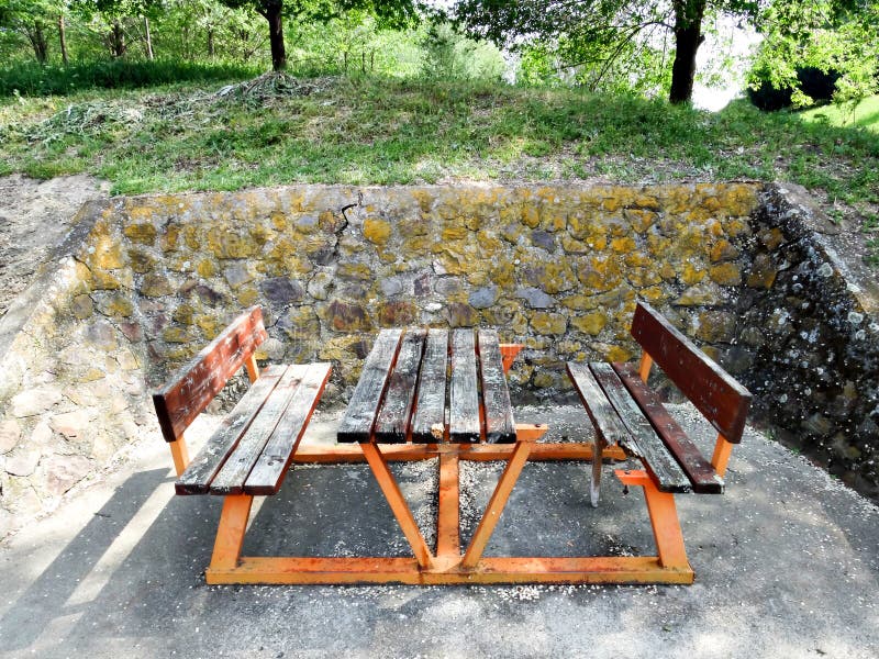 Ancient Stone Table and Benches Stock Image - Image of ornamental ...