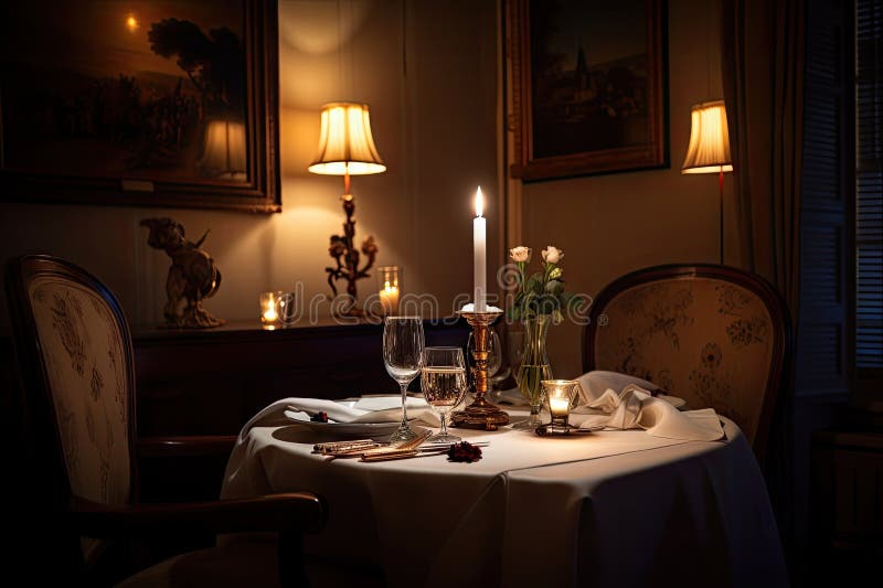 Table for Two, with Candlelit Setting and Fine Dining for a Romantic ...