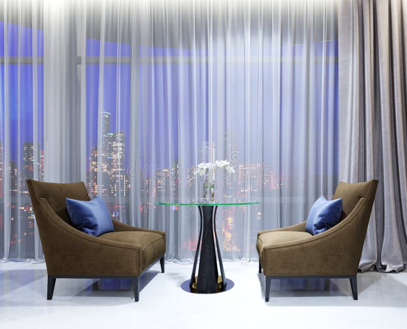 A Table with Two Easy Chairs in the Contemporary Lounge Restaurant ...