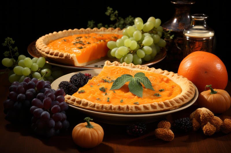 A Table with Two Pies and Grapes on it Stock Illustration ...