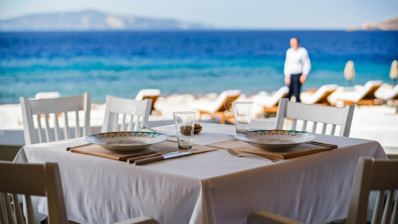 A Table with Two Plates and a Bowl on it, AI Stock Photo - Image of ...