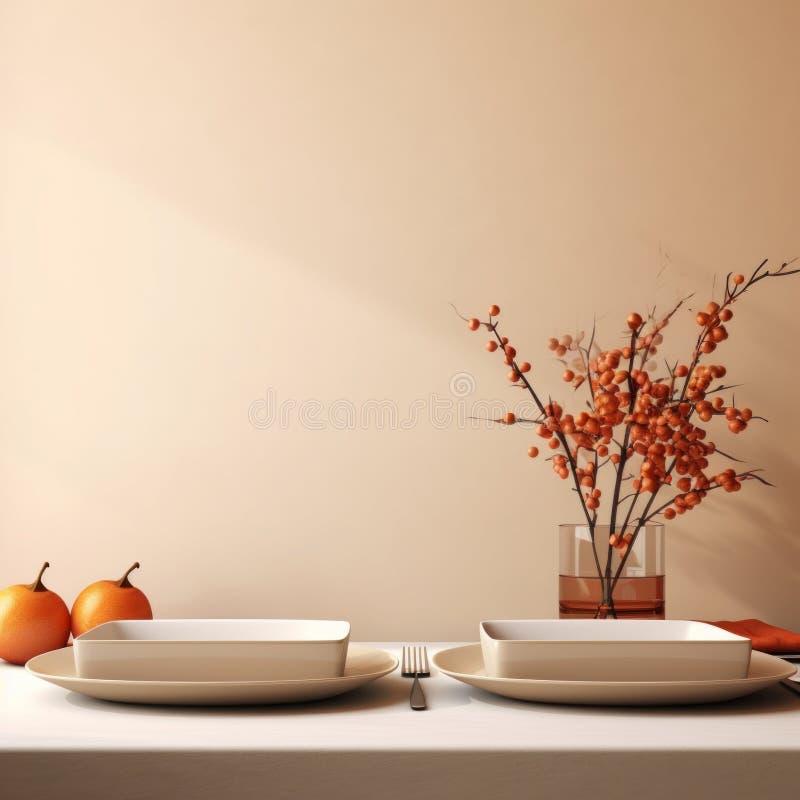 A Table with Two Plates and a Vase on it Stock Illustration ...