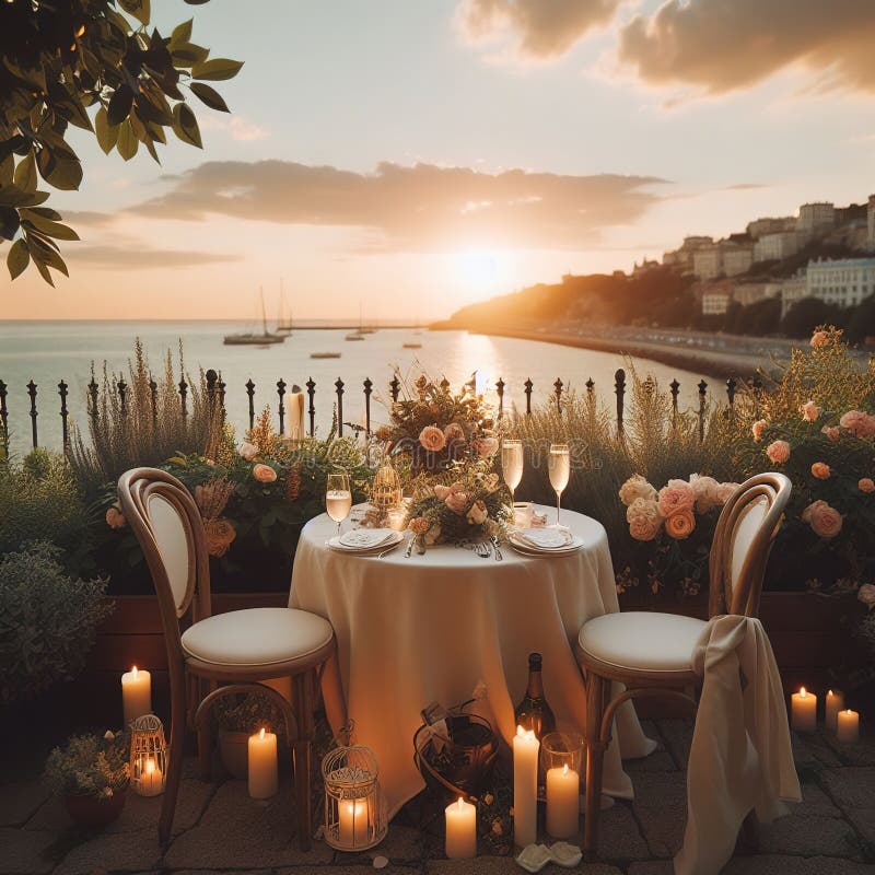 Table for Two for a Romantic Dinner. Generative AI Stock Image - Image ...
