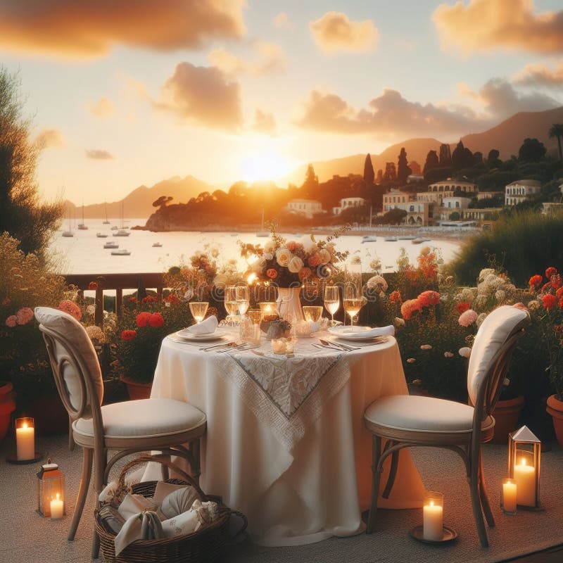 Table for Two for a Romantic Dinner. Generative AI Stock Image - Image ...