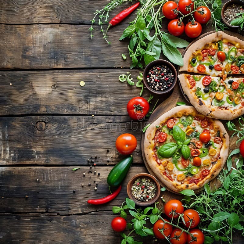 Table with Two Topped Pizzas Stock Illustration - Illustration of ...