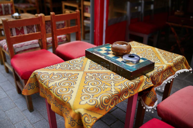 Table of Turkish Cafe with Low Table and Small Chairs in Uskudar ...