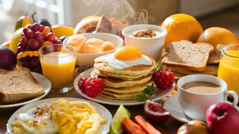 A Table with a Variety of Breakfast Foods and Drinks, AI Stock Photo ...