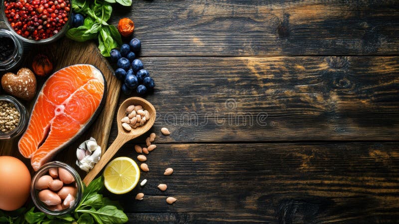 A Table with a Variety of Foods Including Fish, Eggs and Vegetables, AI ...