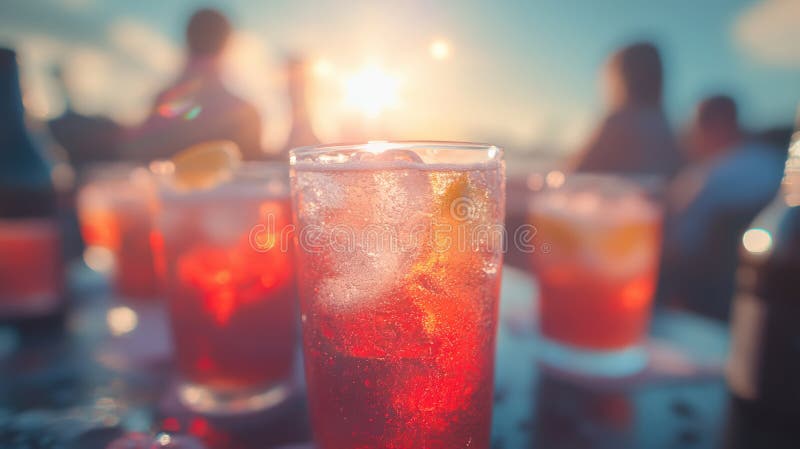 A Table with Various Glasses of Drinks and People Socializing in the ...