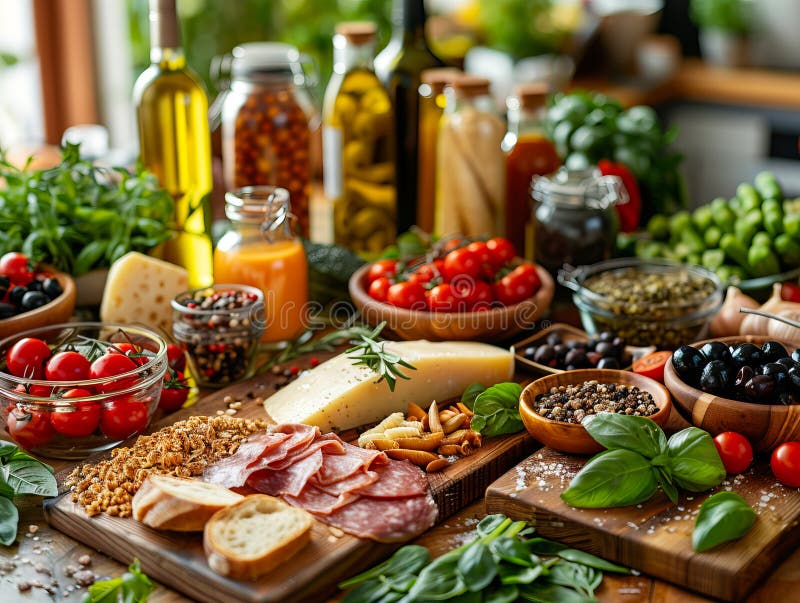 A Table with Various Types of Food and Ingredients Stock Photo - Image ...
