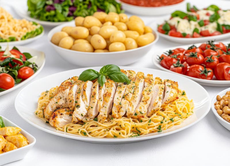 On the Table, a Vast Array of Plates of Food are Arranged, Creating a ...