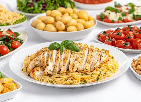 On the Table, a Vast Array of Plates of Food are Arranged, Creating a ...