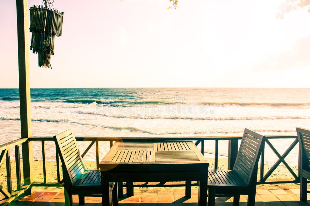 Table on view beach stock image. Image of style, resort - 65028977