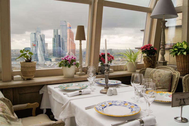 A Table with a View of the Moscow City. Editorial Photo - Image of ...