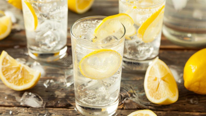 Table with Water and Lemon-filled Glasses Stock Photo - Image of ...