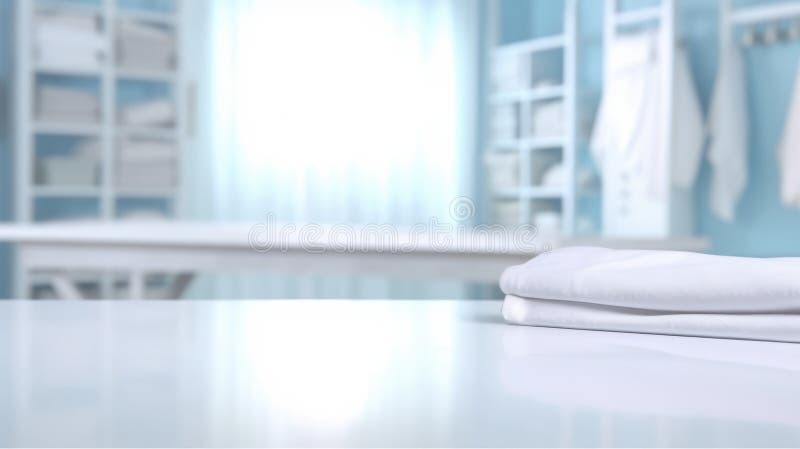 A Table with a White Clean Tablecloth in a Laundry Room with Table ...