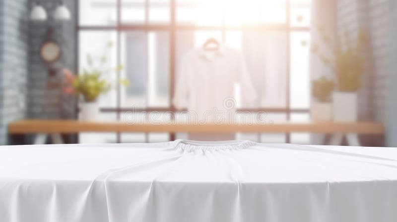 A Table with a White Clean Tablecloth in a Laundry Room with Table ...