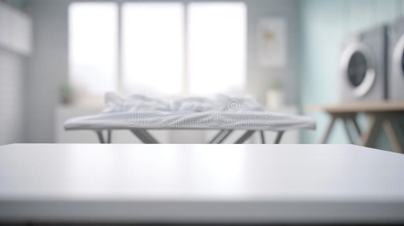 A Table with a White Clean Tablecloth in a Laundry Room with Table ...