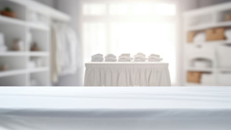 A Table with a White Clean Tablecloth in a Laundry Room with Table ...