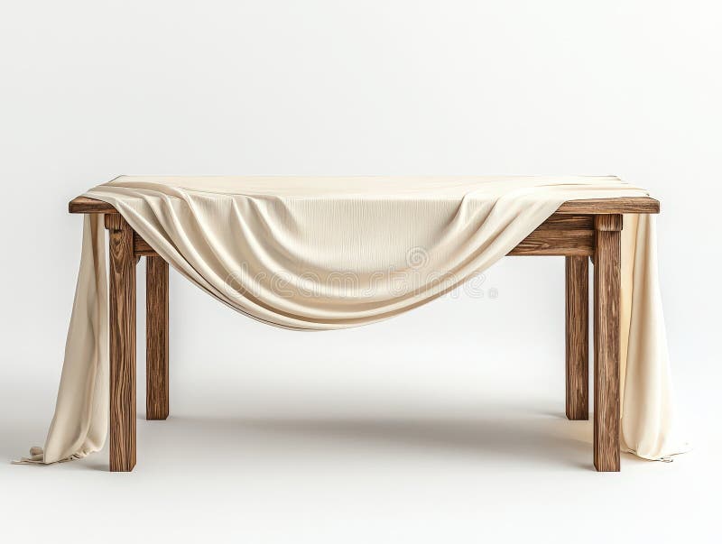 Table with a White Cloth Draped Over it in a Well-lit Indoor Setting ...