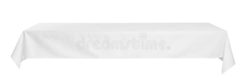 Table with White Tablecloth Isolated on White Stock Photo - Image of ...