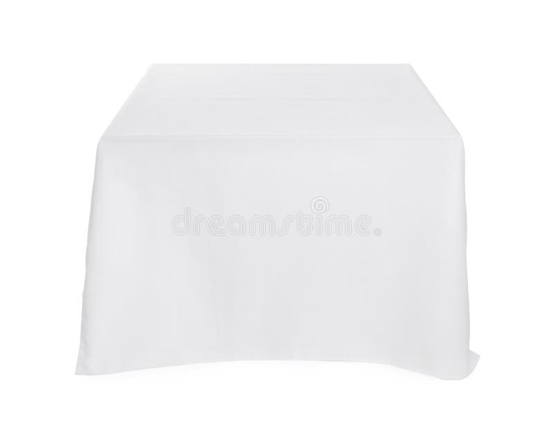 Table with White Tablecloth Isolated on White Stock Image - Image of ...