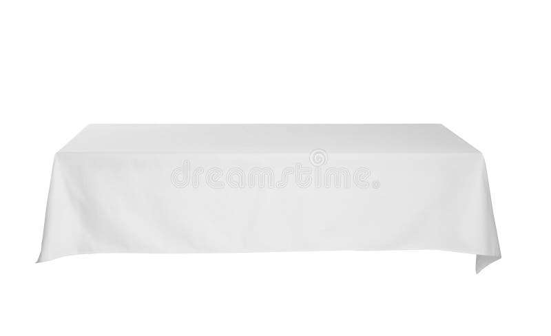 Table with White Tablecloth Isolated on White Stock Image - Image of ...