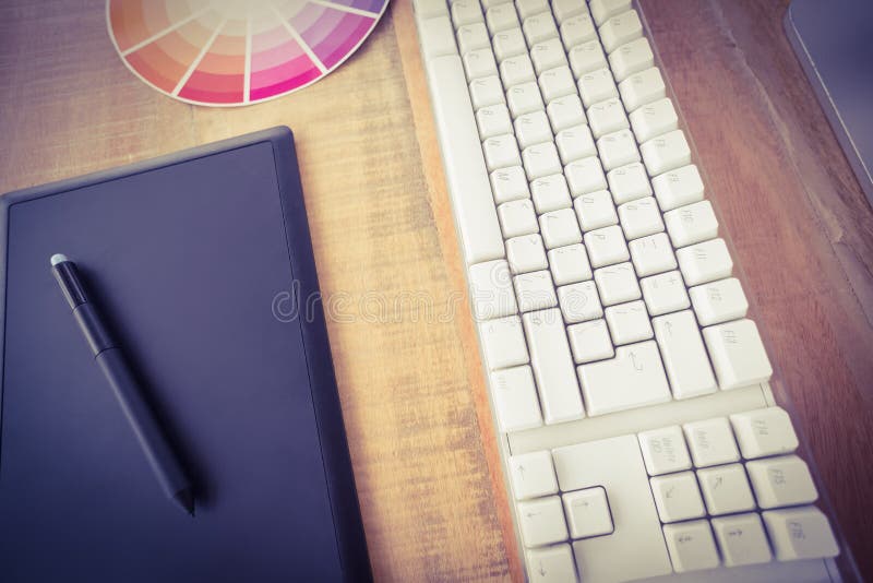 Table Wood with Graphic Tablet and Computer Stock Image - Image of ...