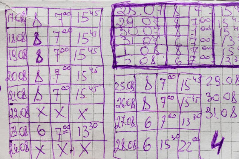 Table with Work Schedule Written by Hand in a Notebook, Work Time Table ...