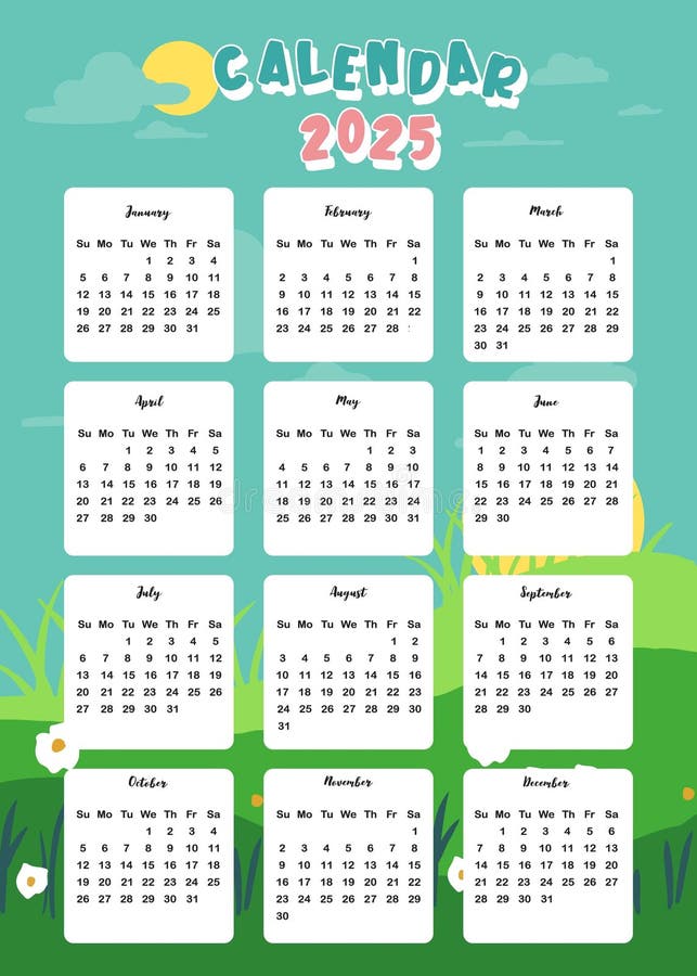 2025 Table Yearly Calendar Week Start on Sunday with Natural that Use ...