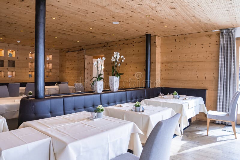 Interior of Elegant Rustic Style Restaurant at Luxurious Ski Resort ...